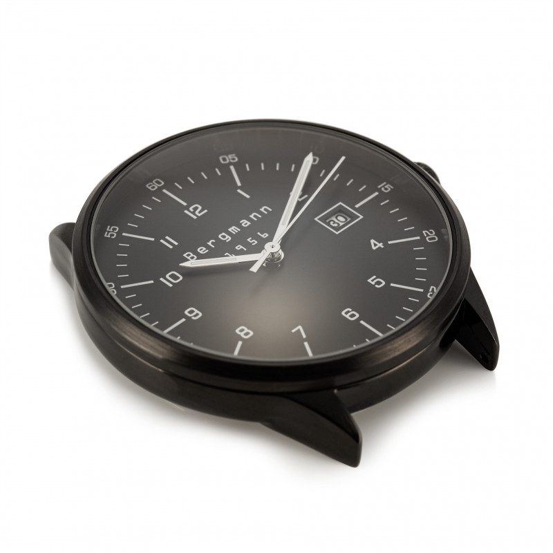 Bergmann-watch 1956 black, black suede leather